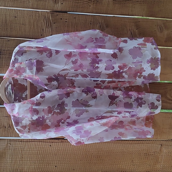 Notations | Tops | Notations Womens Floral Burn Out See Thru 34 Button ...